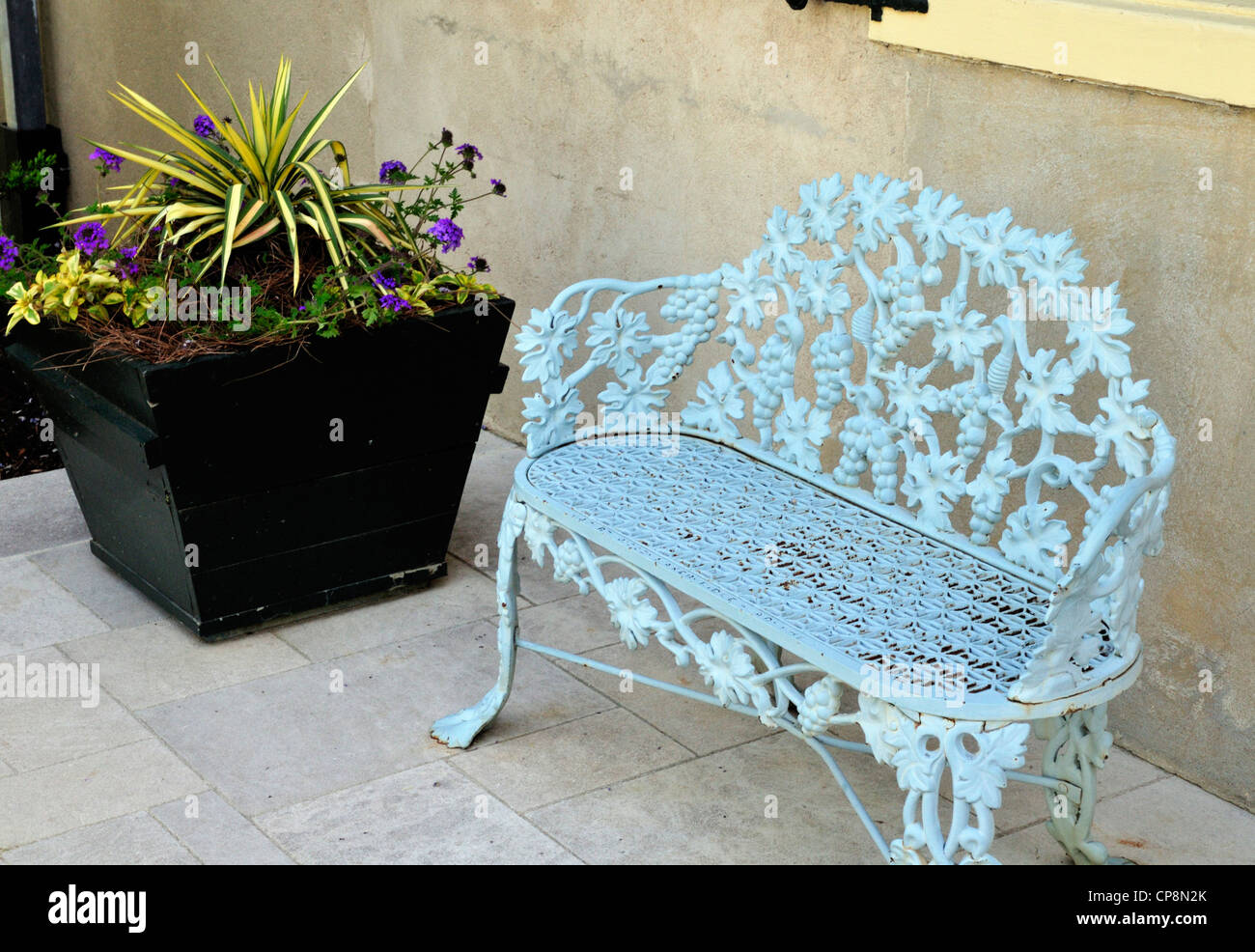 Decorative chair outside Eleutherian Mills, the du Pont family home ...