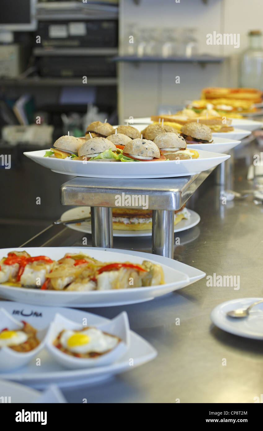 Selection of Spanish tapas served in a bar in San Sebastian, Spain ...