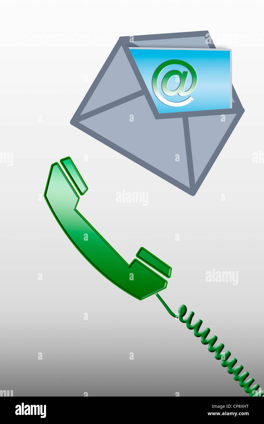 Graphical phone and opened envelope with @ sign card Stock Photo - Alamy