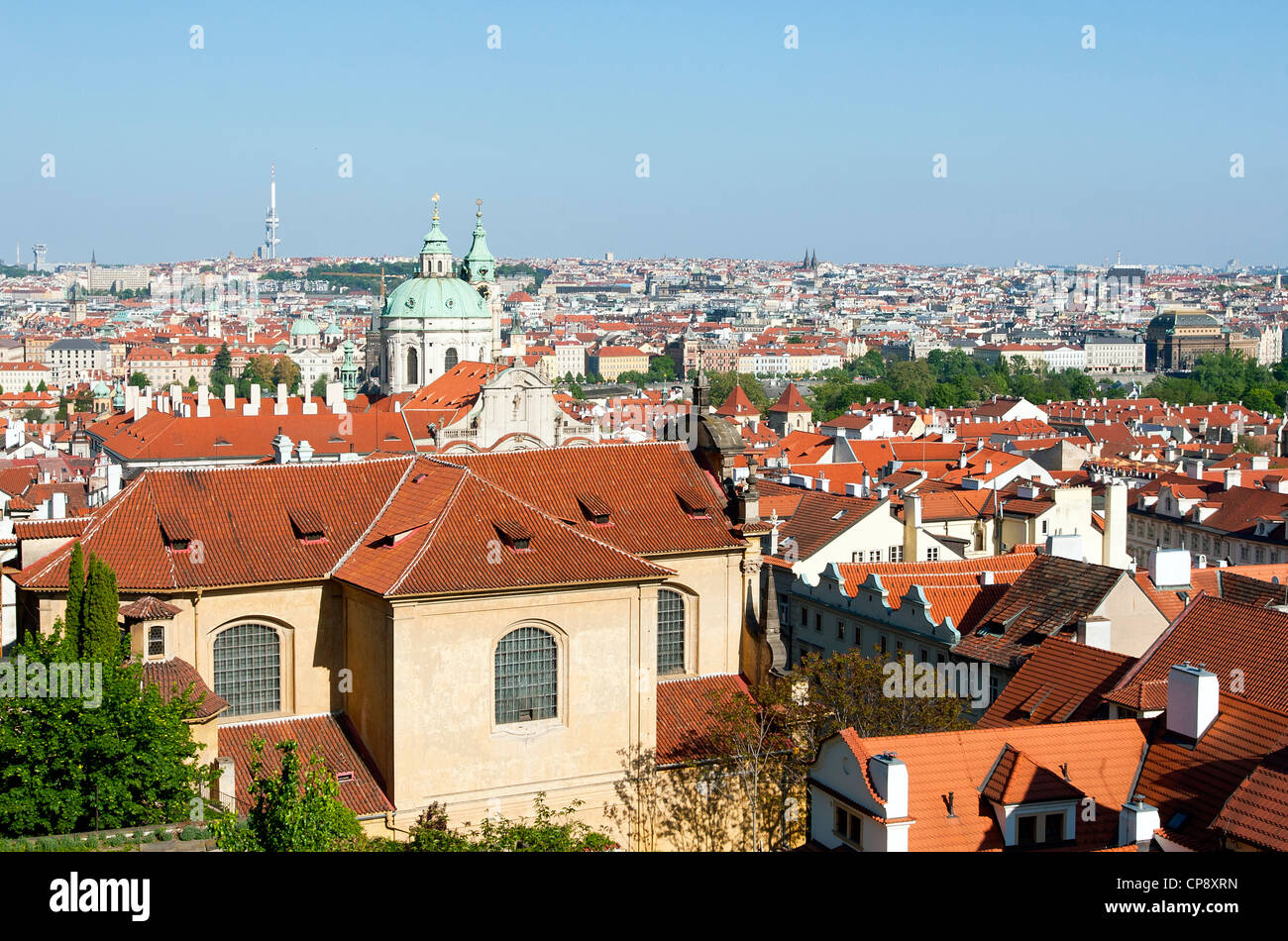 Panorama of Prague from the ramp by the Prague Castle, Zikov TV Tower ...