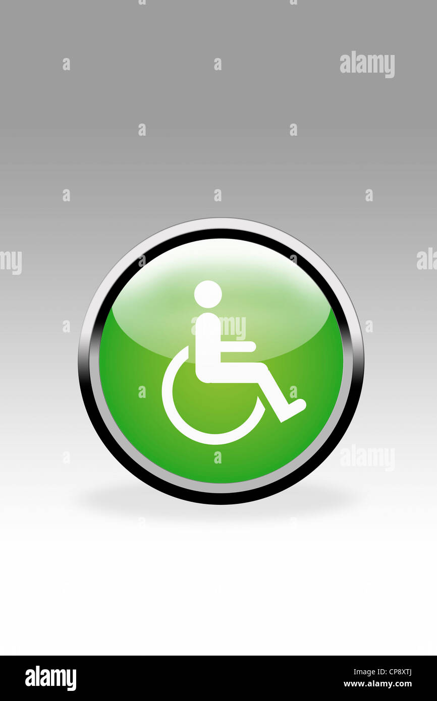 Green button showing disabled sign, close up Stock Photo - Alamy