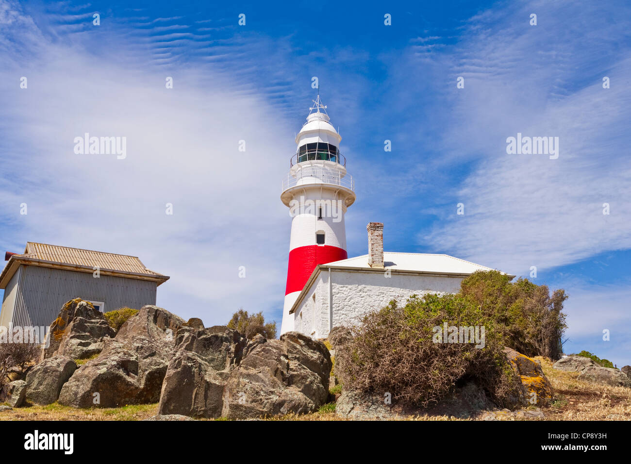 The Low Head lighthouse, built in 1888, at the mouth of the Tamar River ...