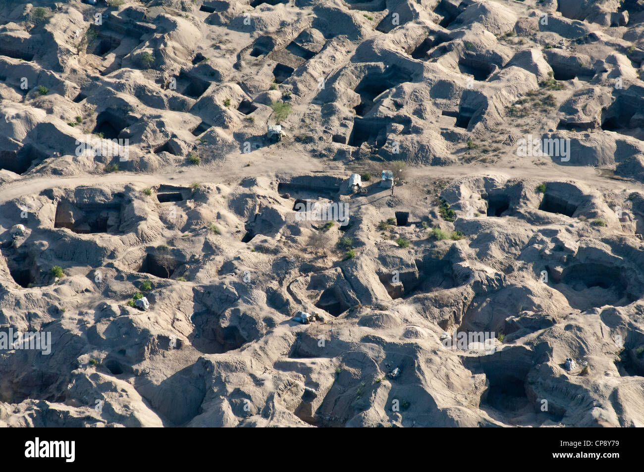 Small scale open pit gemstone mining in Merelani, aerial view, Arusha ...