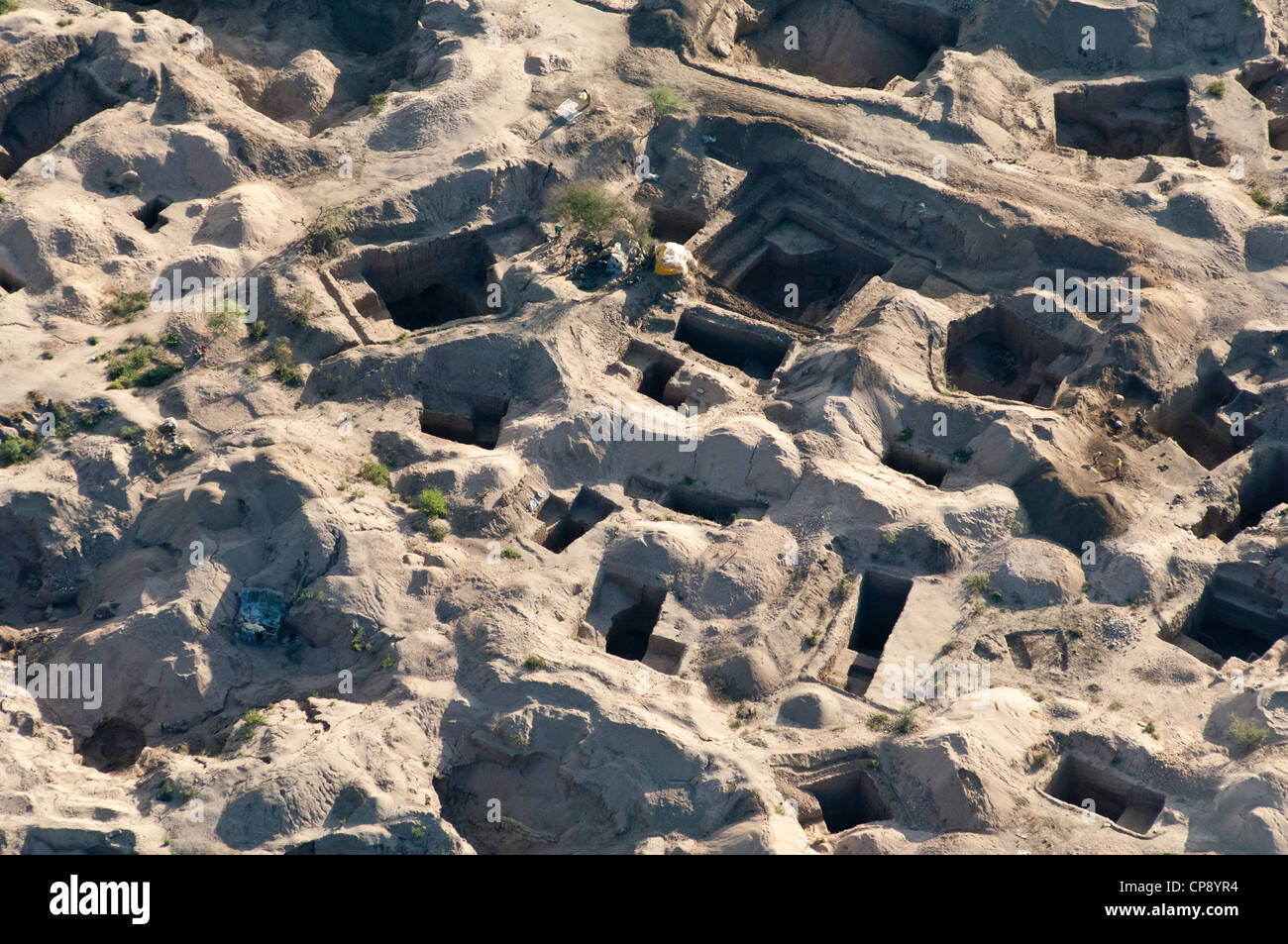 Small scale open pit gemstone mining in Merelani, aerial view, Arusha ...