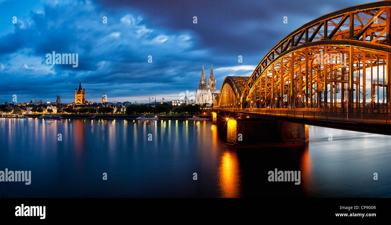 Germany, Cologne, View of Cologne Cathedral, Hohenzollern Bridge and ...