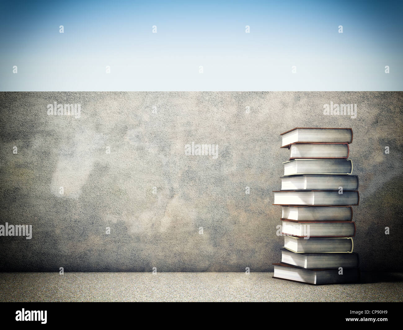 pile of books and grunge wall with blue sky Stock Photo - Alamy