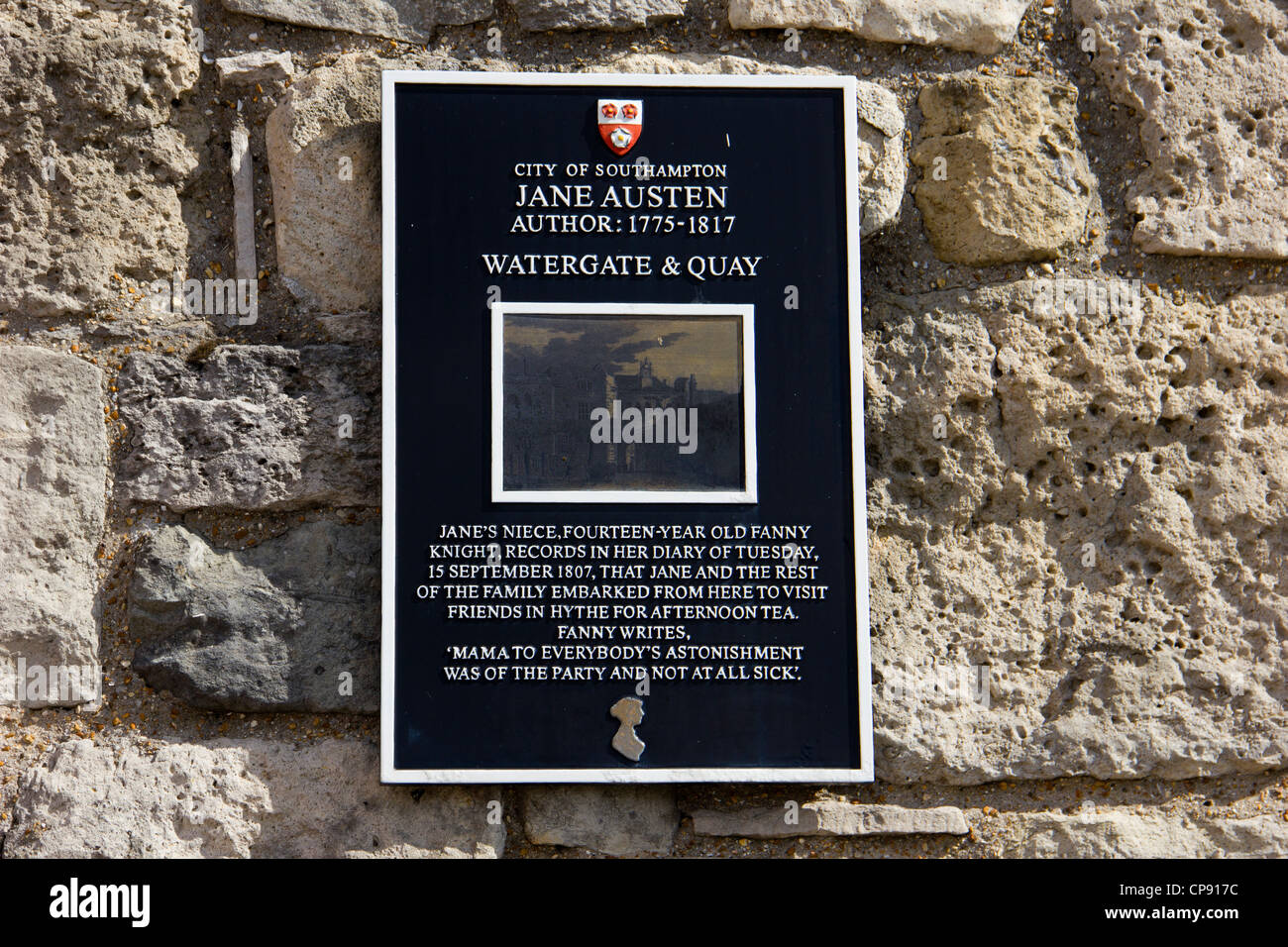 Jane Austin Plaque at Watergate and Quay in Southampton Stock Photo - Alamy