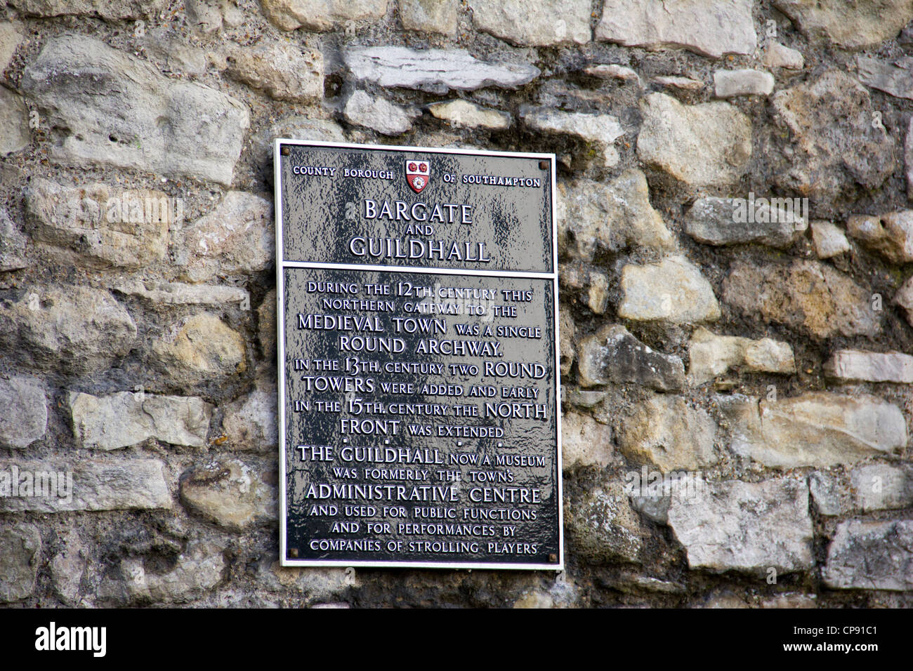 Bargate and Guildhall Plaque in Southampton Stock Photo - Alamy