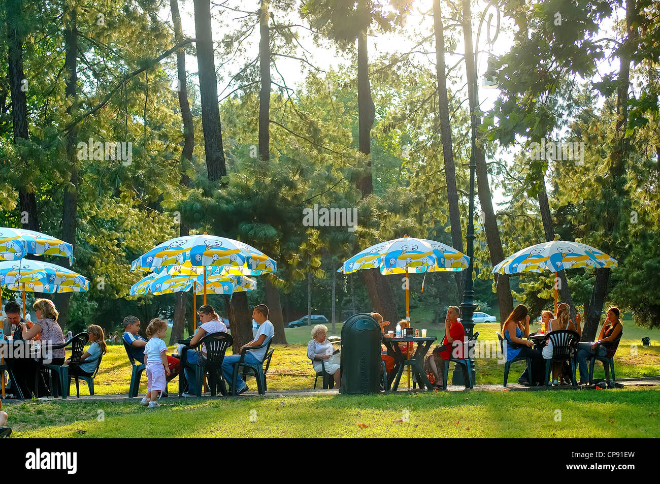 Europe Italy Piedmont Turin Valentino's Park people sitting at tables ...