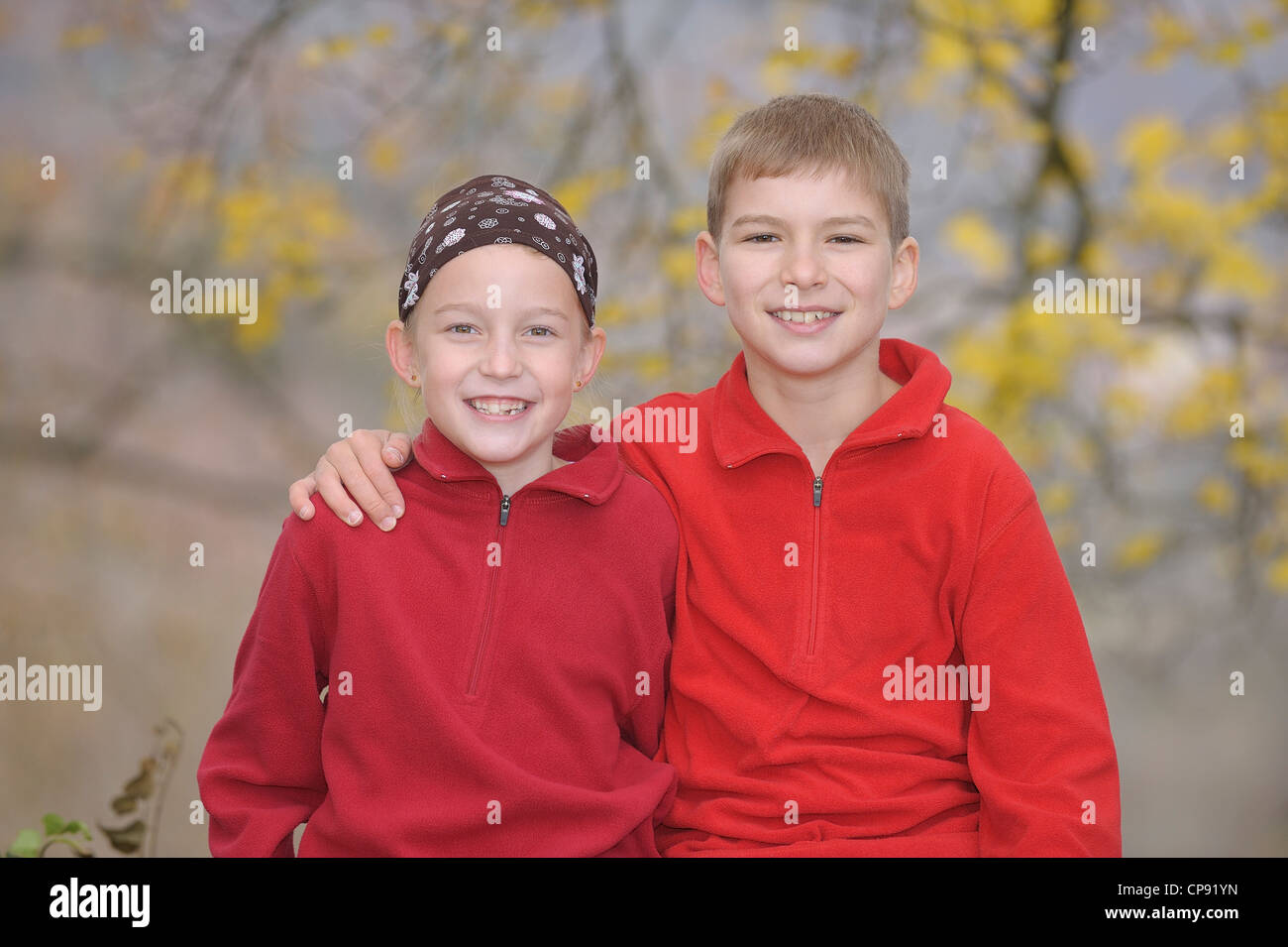 Germany, Bavaria, Brother and Sister smiling, portrait Stock Photo - Alamy