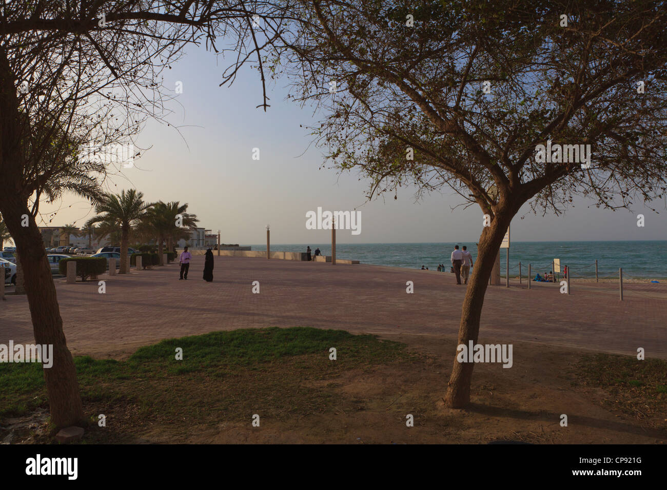 Coastal view along promenade off Gulf road in Kuwait City at dusk Stock ...