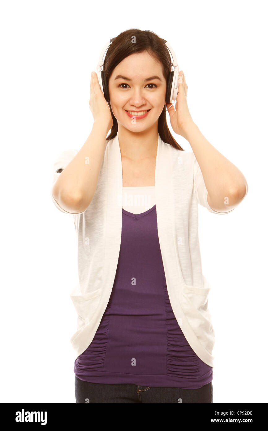 Woman cupping ears hi-res stock photography and images - Alamy