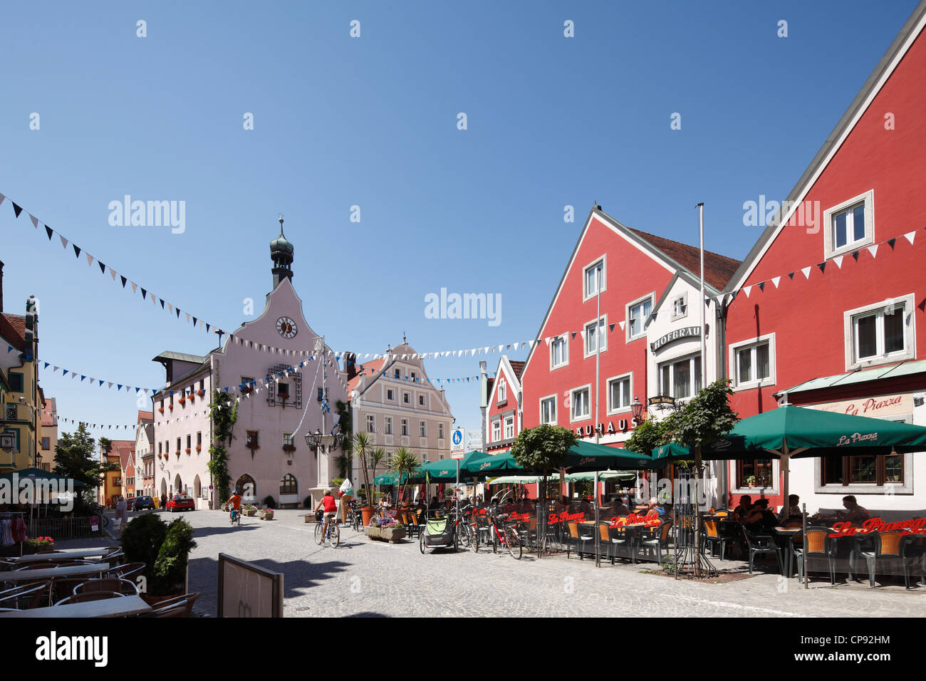 Germany, Bavaria, Lower Bavaria, Abensberg, View of Stadtplatz Square ...