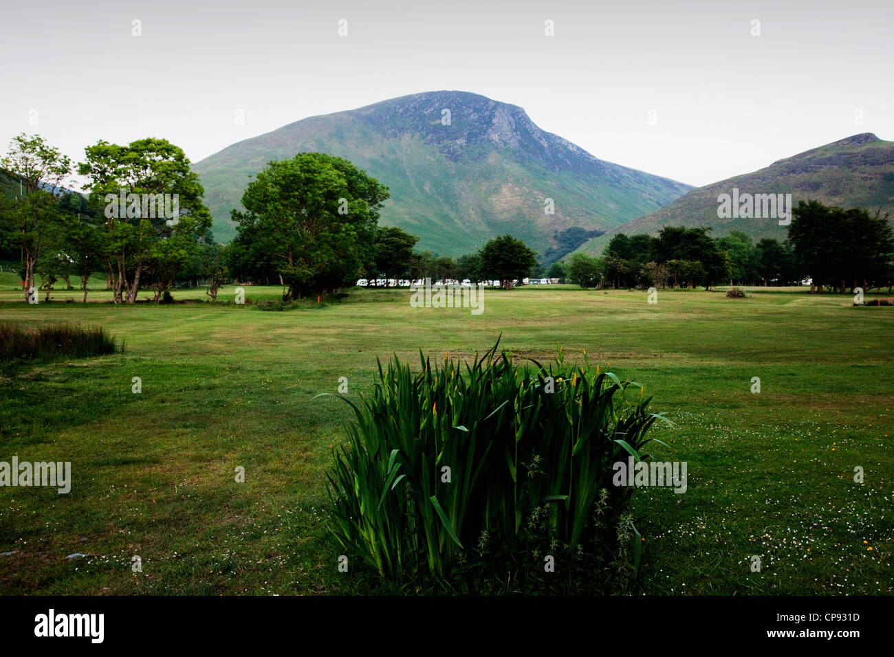 View across the golf course at Lochranza. The campsite is visible in ...