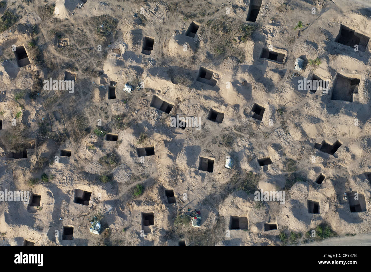 Small scale open pit gemstone mining in Merelani, aerial view, Arusha ...