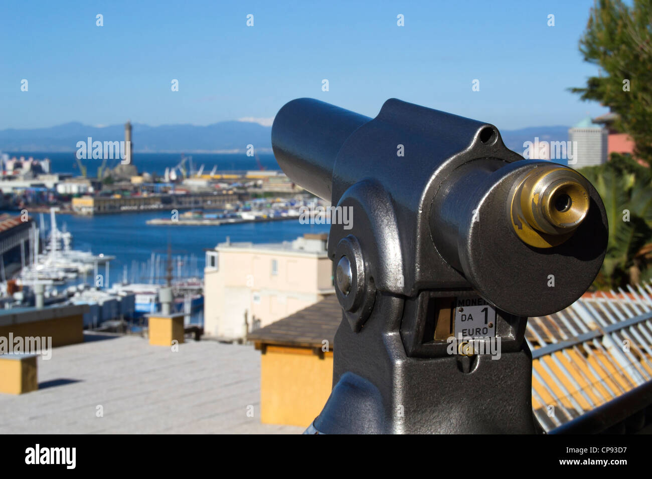 Genoa from above observed with a telescope Stock Photo - Alamy