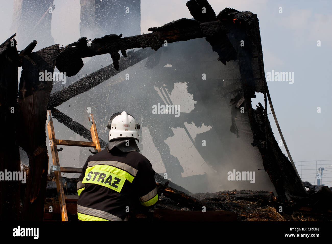 fire in small village in Poland, rescue action Stock Photo - Alamy