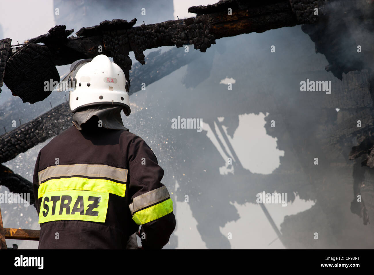 fire in small village in Poland, rescue action Stock Photo - Alamy