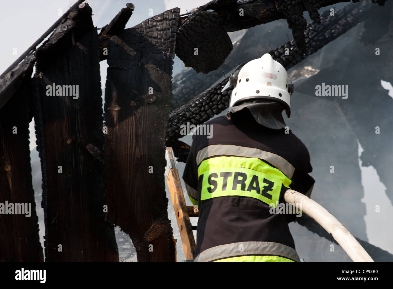 fire in small village in Poland, rescue action Stock Photo - Alamy