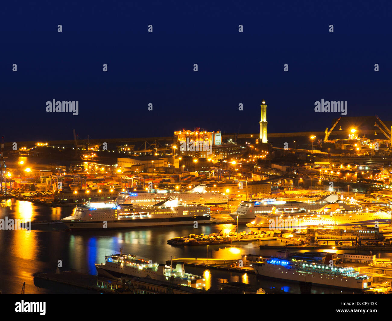 Port of genova by night Stock Photo - Alamy