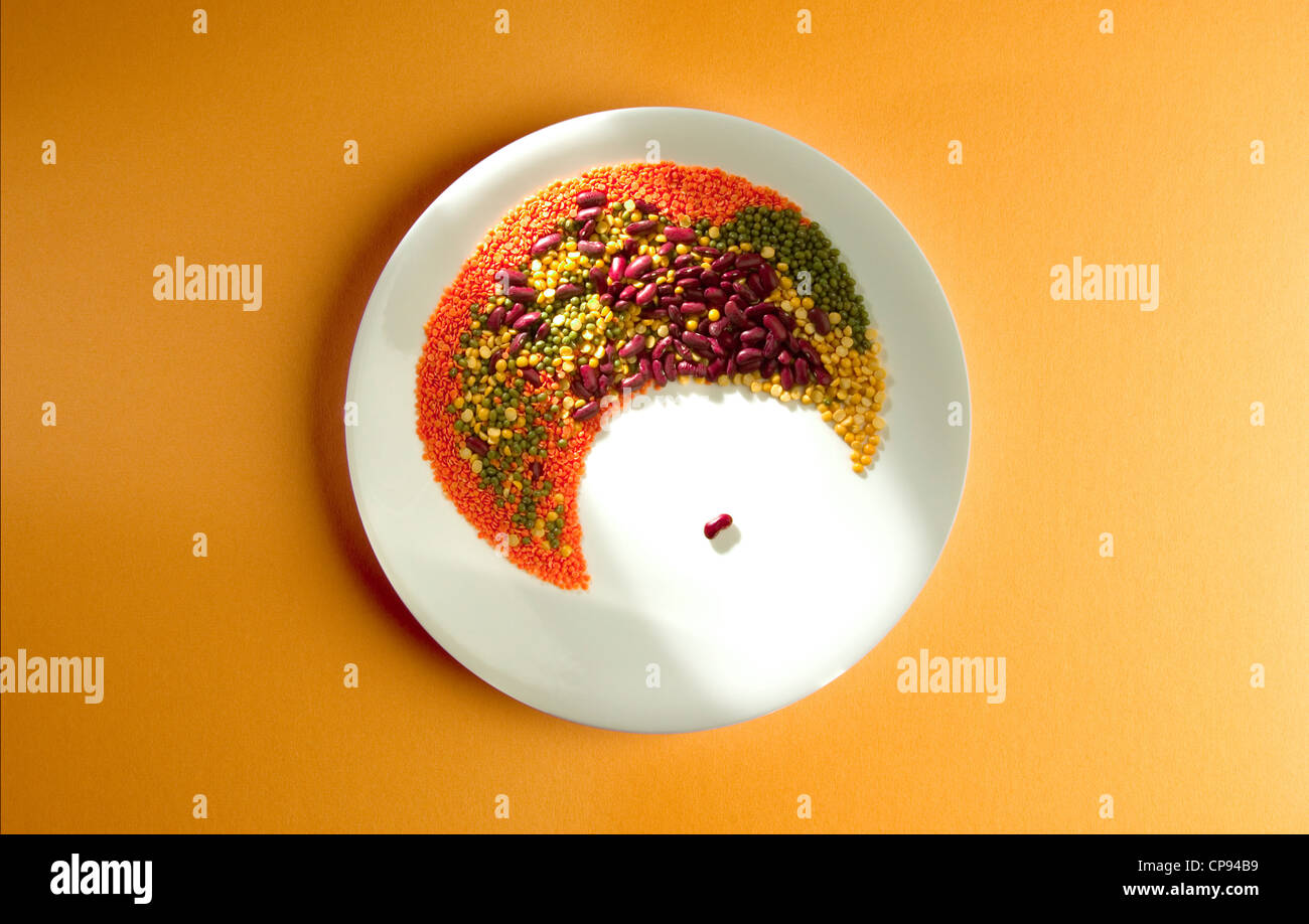 Dried pulses and beans arranged on a plate Stock Photo - Alamy