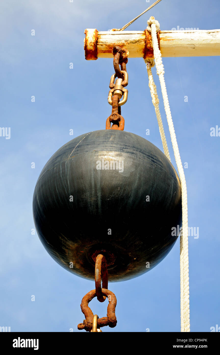 Black navigation depth gauge ball at the harbour entrance, Puerto ...