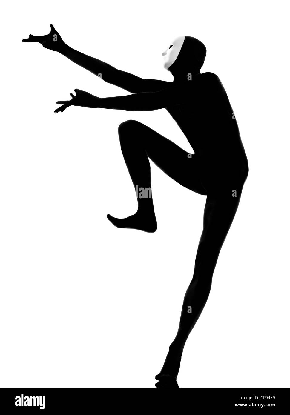 performer man mime with mask dancing dancer on studio isolated on white ...