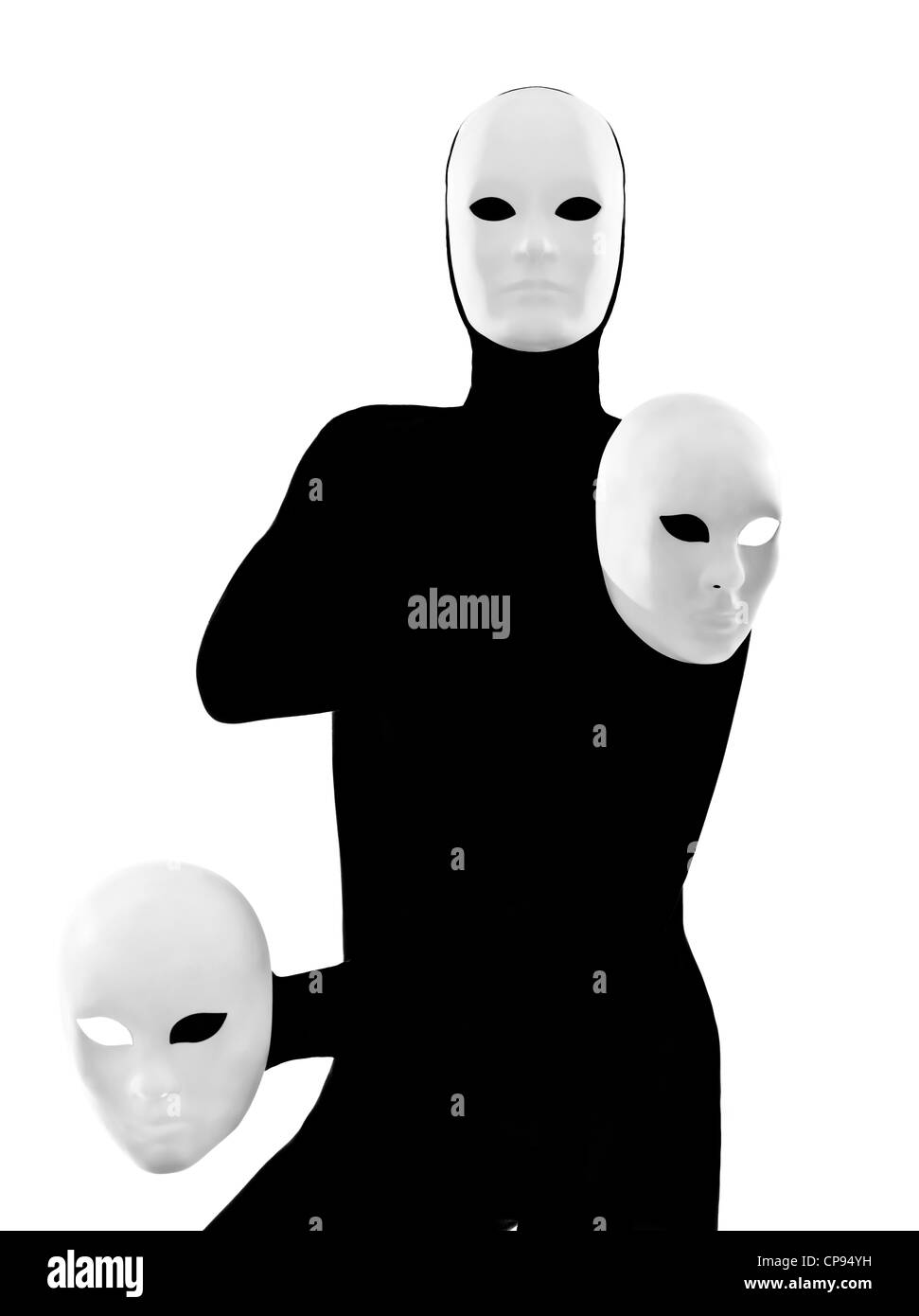 performer man mime with mask on studio isolated on white background ...