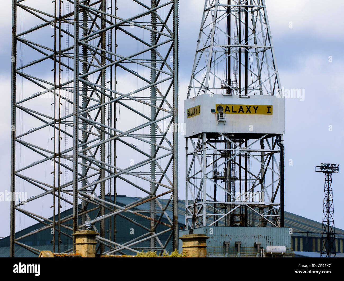 Legs of the jack up rig Galaxy 1 in the fabrication yard at Nigg ...