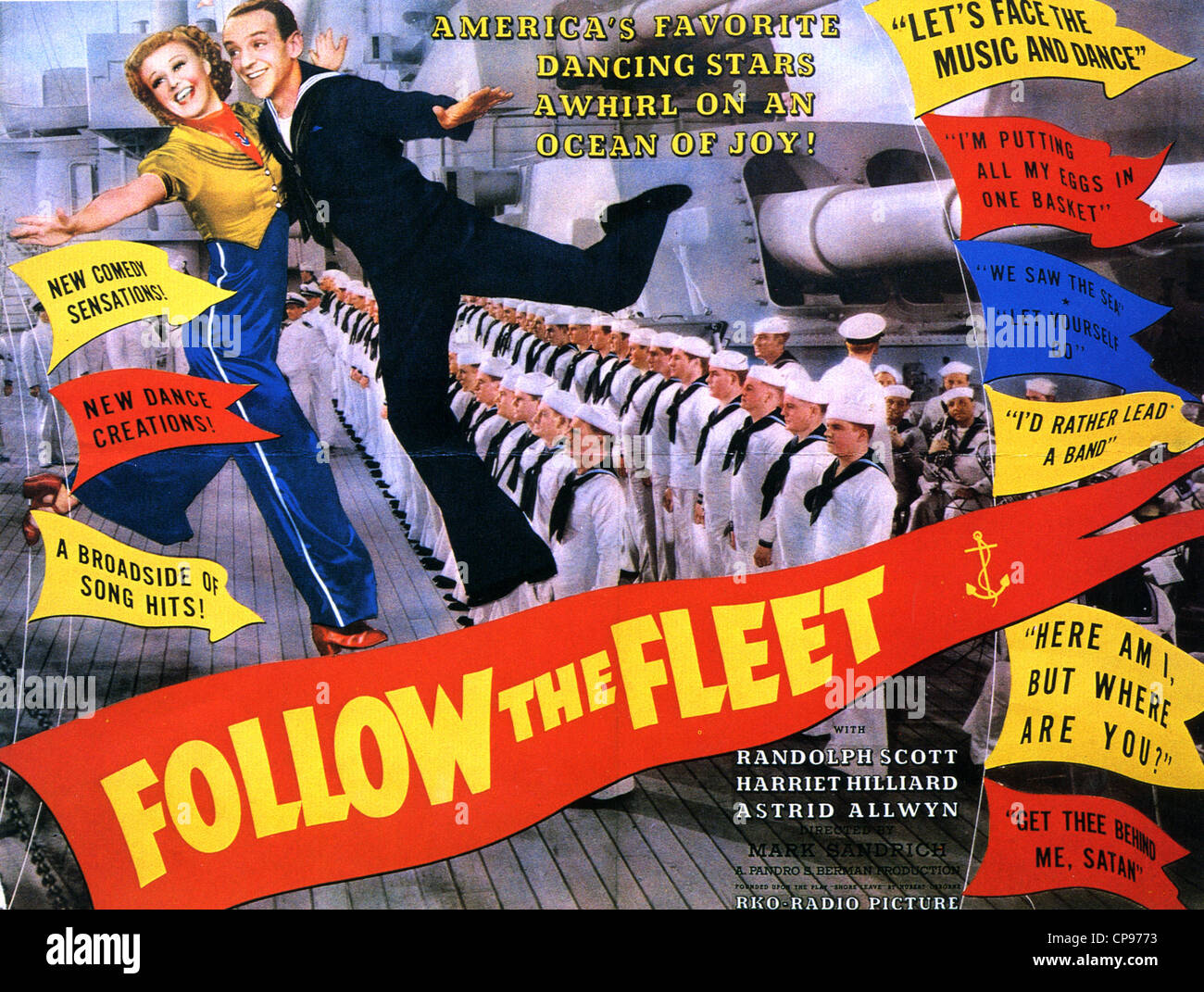 FOLLOW THE FLEET Poster for 1936 RKO film musical with Fred Astaire and Ginger Rogers Stock ...