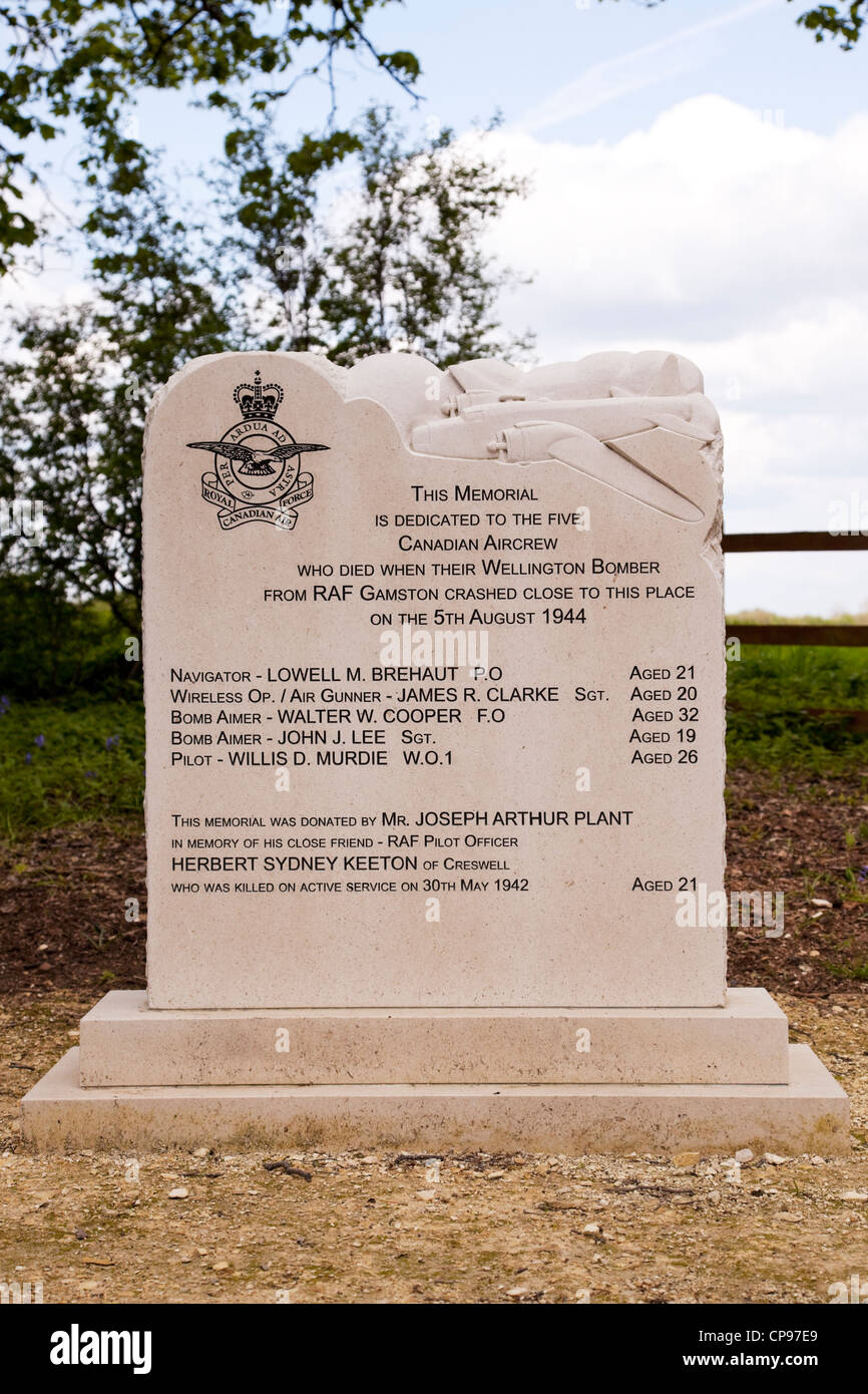 Memorial to the Canadian Wellington crew from RAF Gamston, who crashed ...