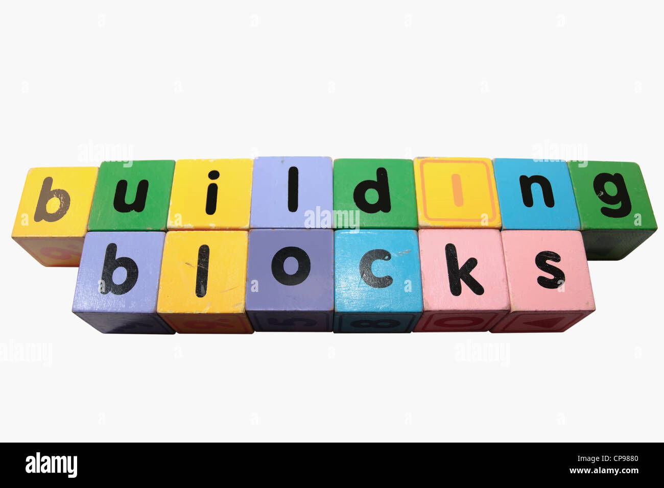 toy letters that spell building blocks with white background and ...