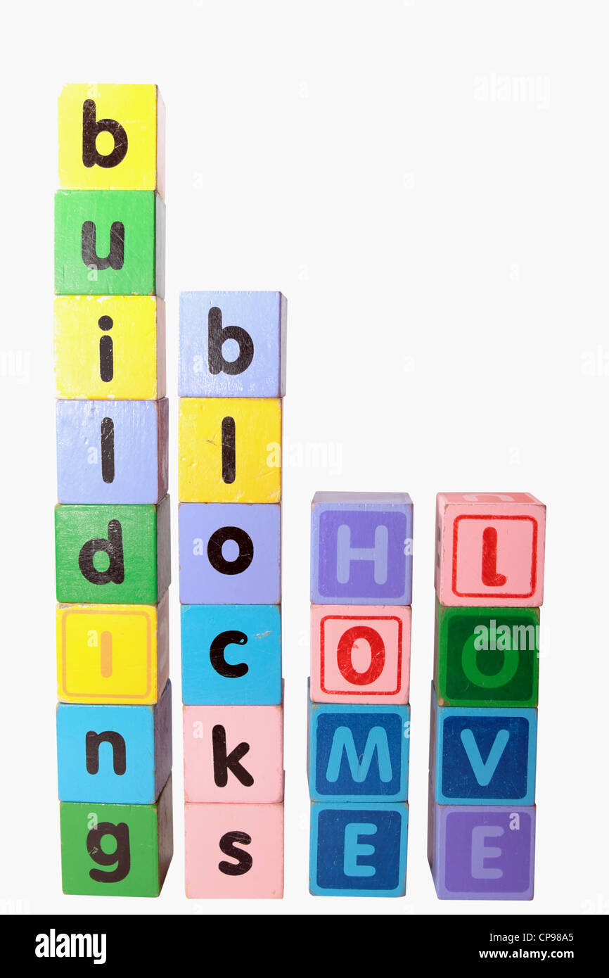 toy letters that spell home love building blocks with white background ...