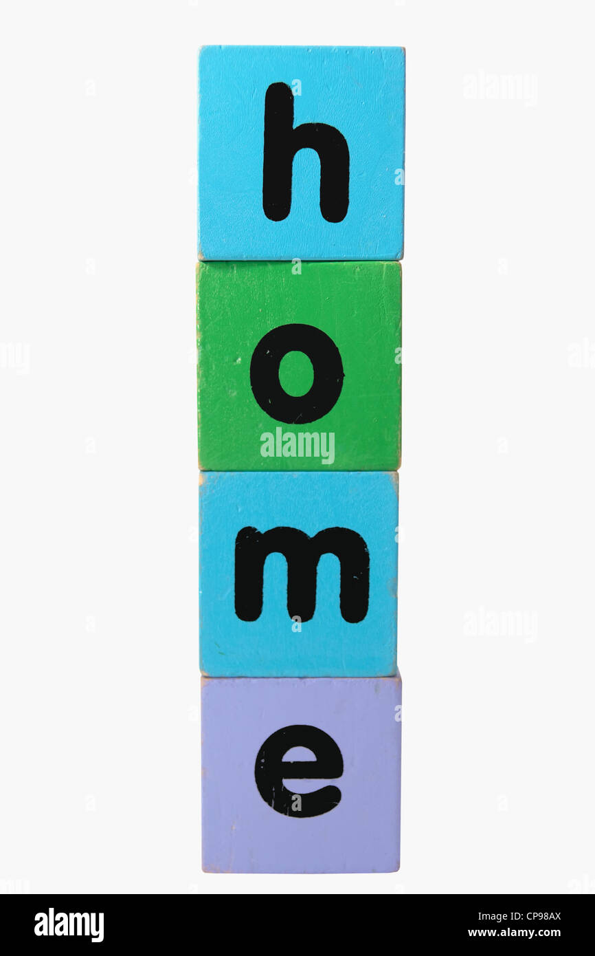 toy letters that spell home against a white background with clipping ...