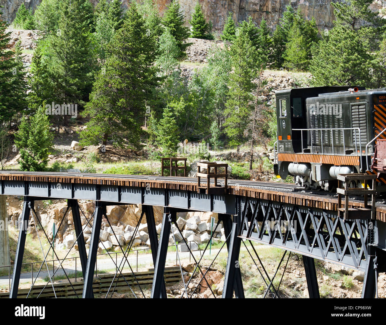 Historic Steam Train Crossing a Bridge in the Colorado Rocky Mountains ...