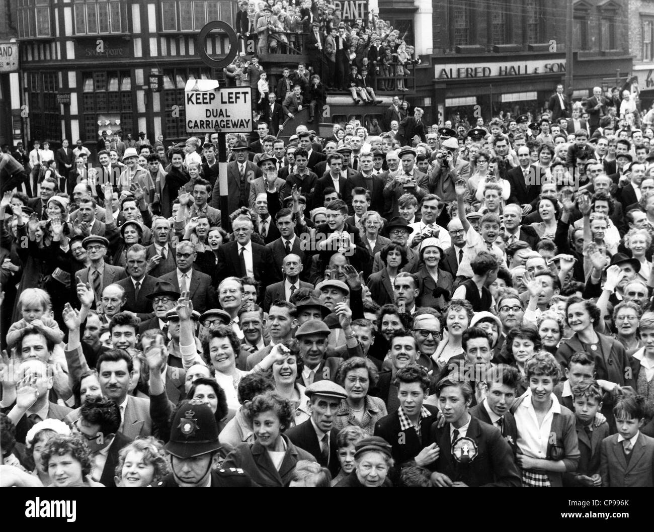 Crowds of people cheering the 1960 FA cup winners Wolverhampton ...