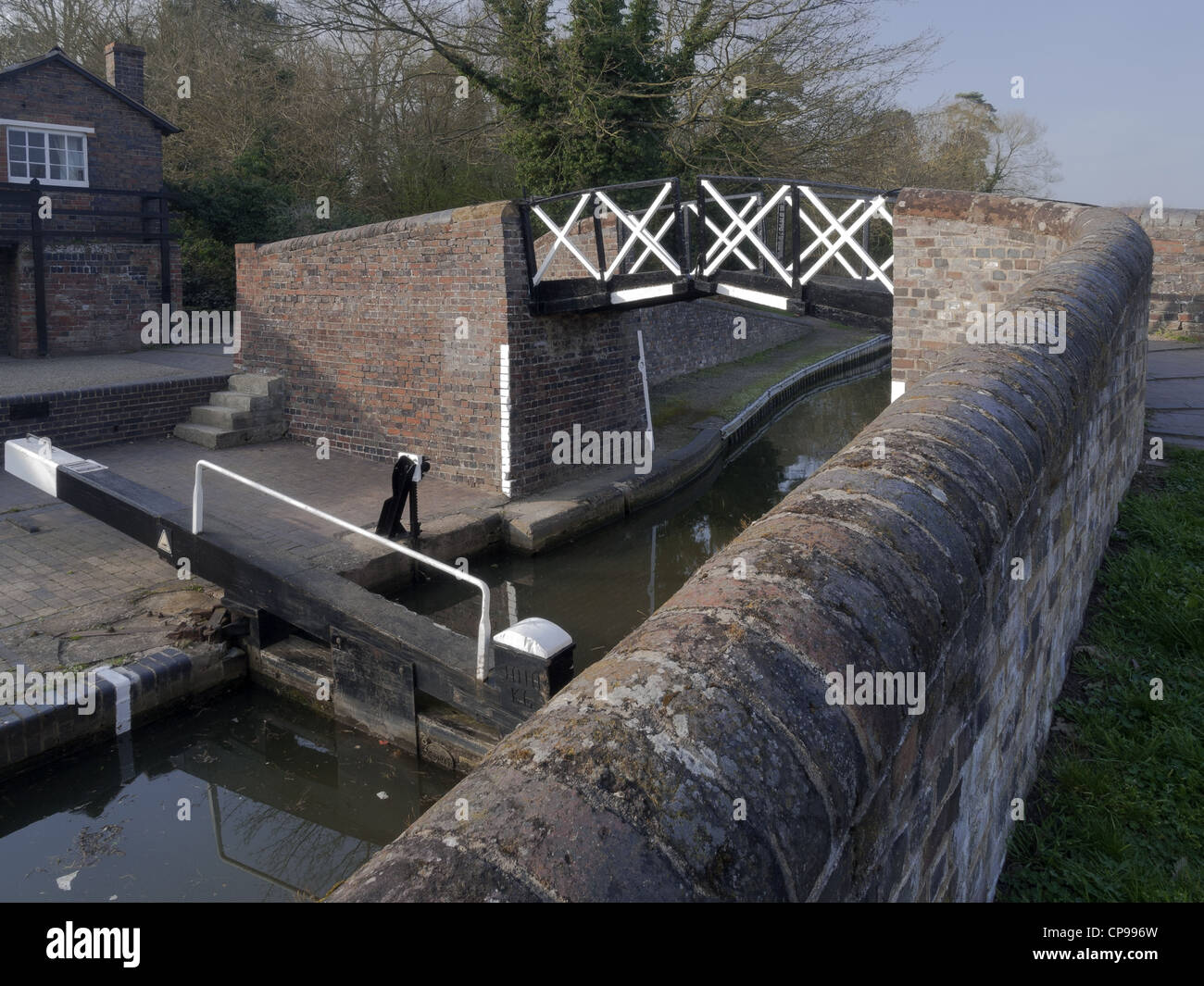 a lock gate on a canal on the inland waterways network of navigable ...