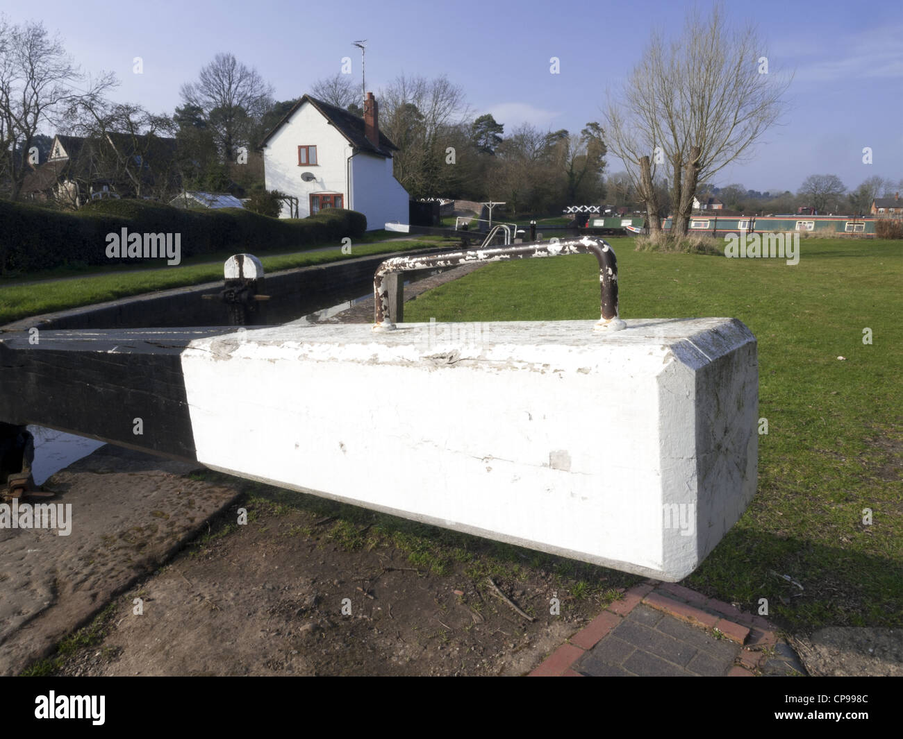 a lock gate on a canal on the inland waterways network of navigable ...