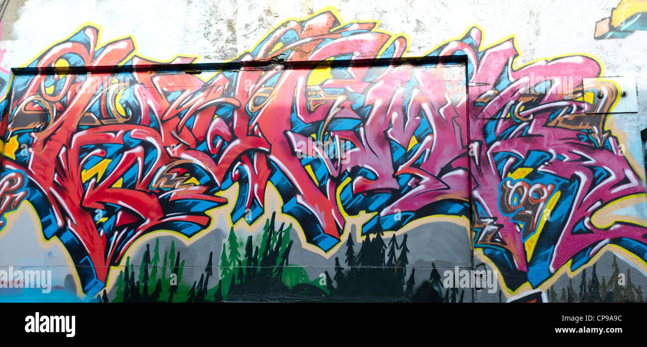 Wall Graffiti artwork paintings in Seattle Washington USA Stock Photo ...