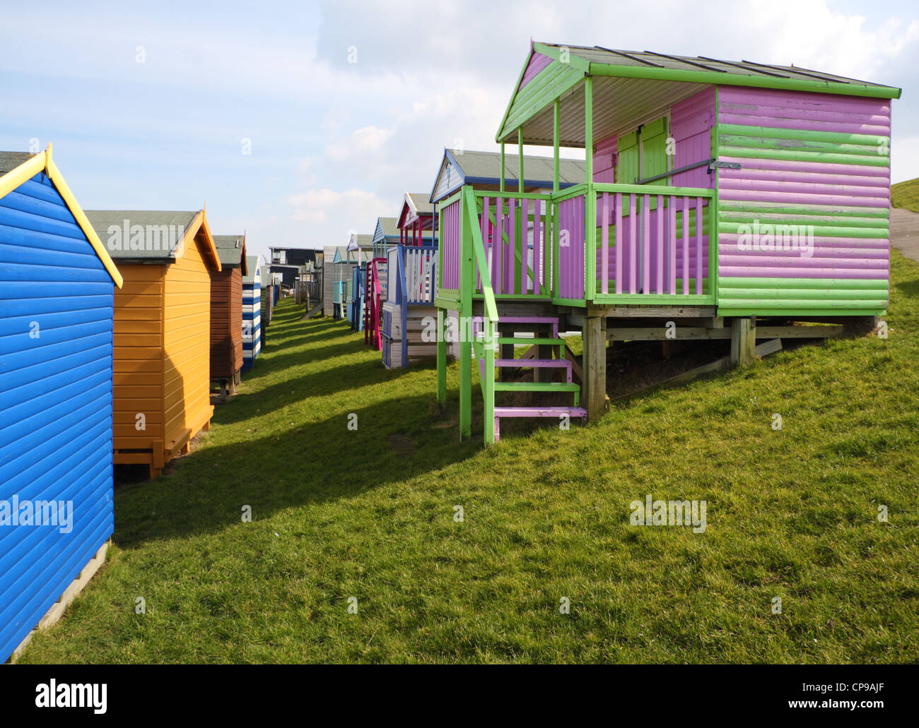Beach huts on Tankerton Slopes, Whitstable, Kent, England Stock Photo ...