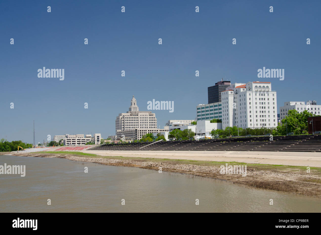 Louisiana, Baton Rouge. Downtown waterfront port area along the ...