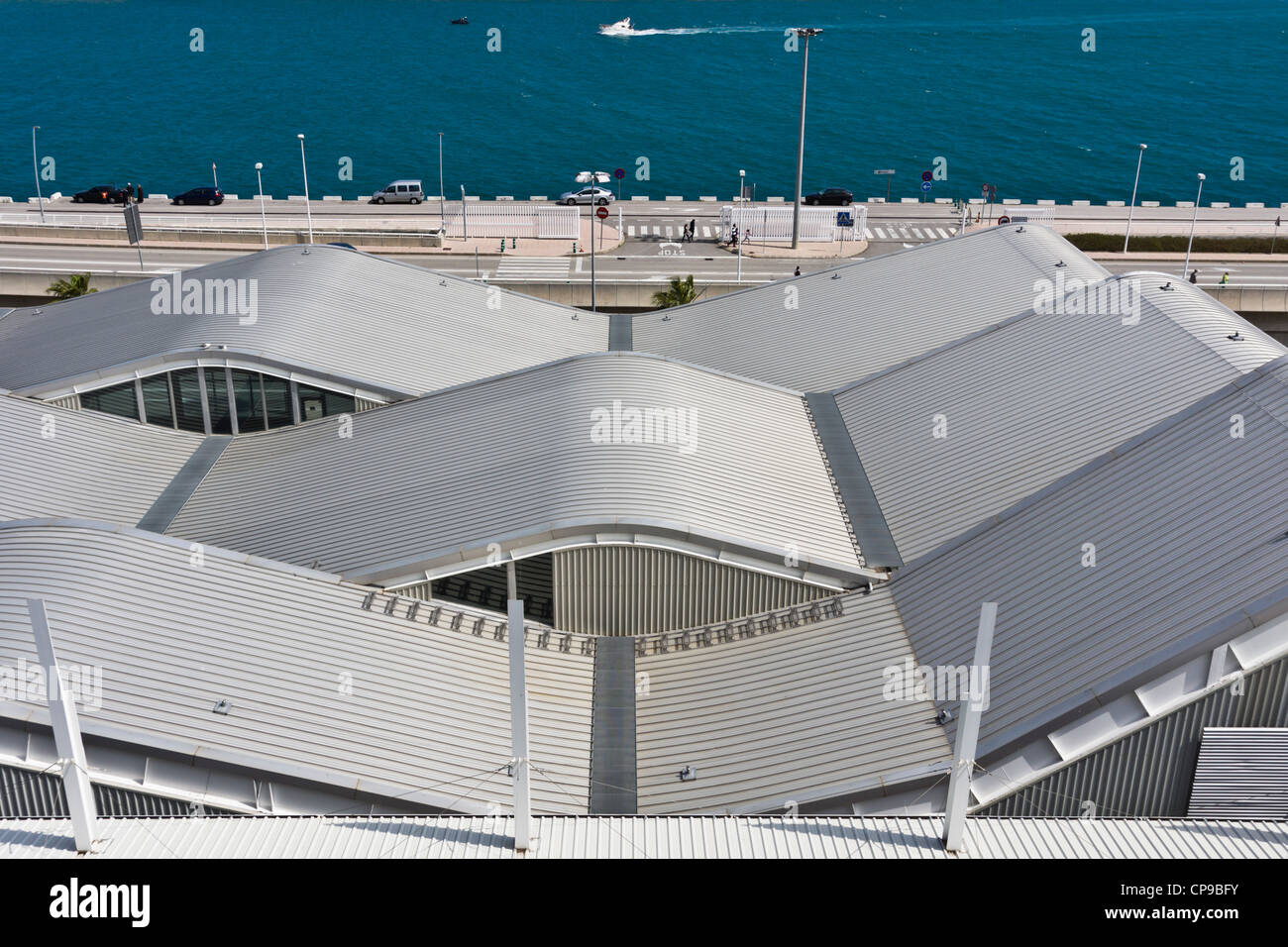 Barcelona - port. The steel roofing of the passenger terminal for ...