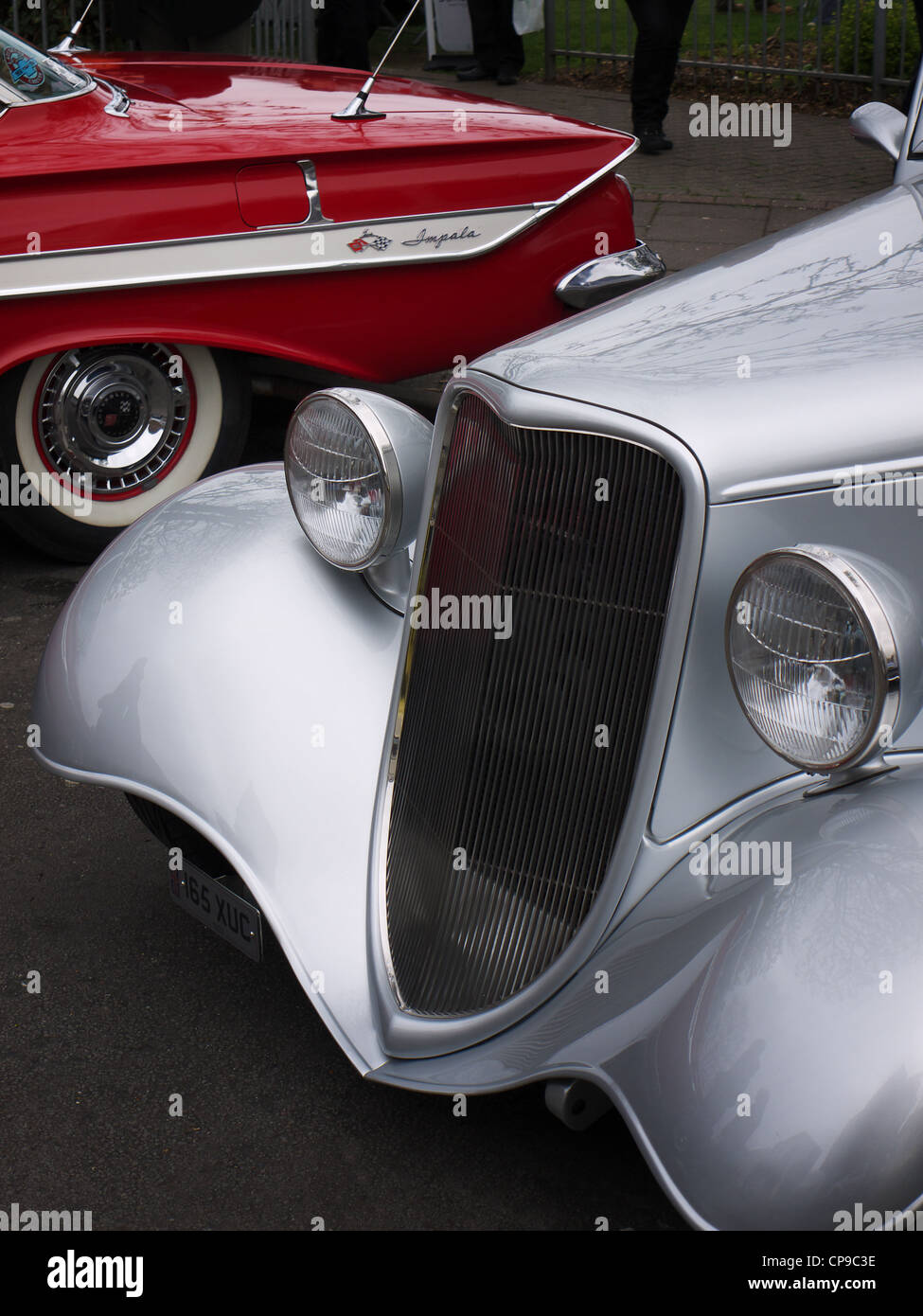 silver classic car radiator head lamp Stock Photo - Alamy