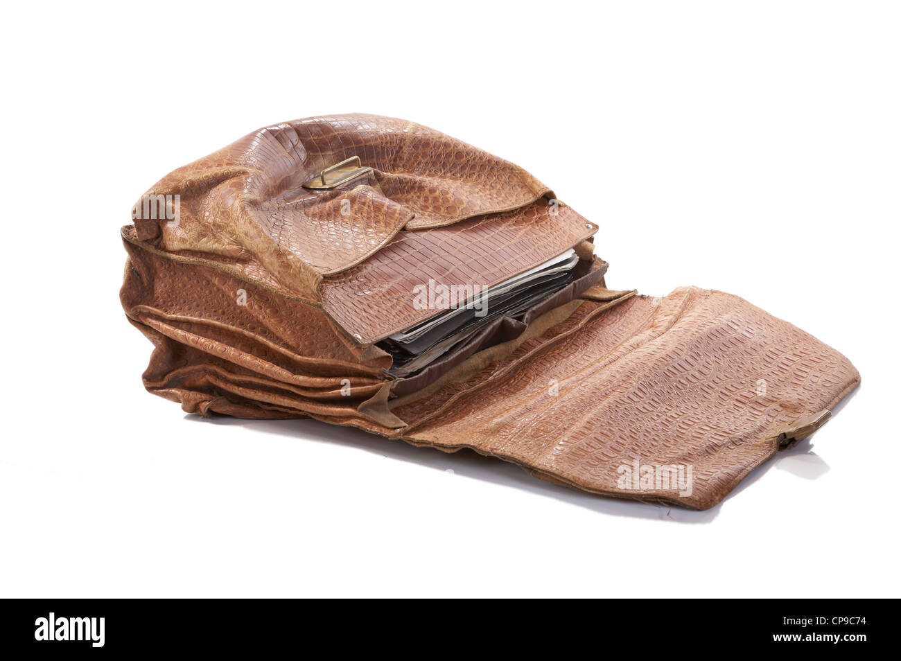 Old portfolio from a crocodile leather on a white background Stock ...