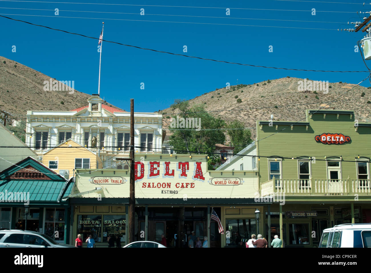 Delta Saloon Café on C Street, Storey County Courthouse behind and ...