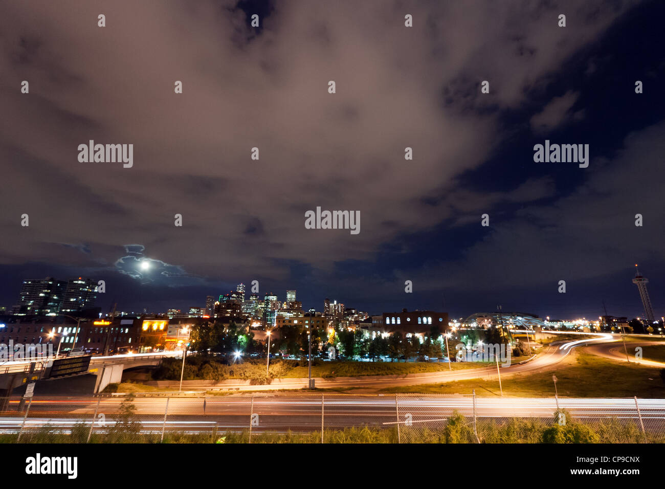 Denver skyline with the full moon rising at night Stock Photo - Alamy