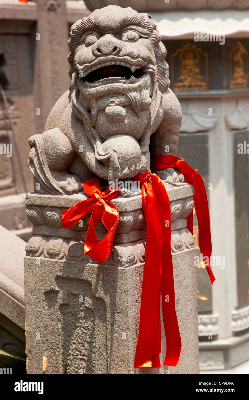 Stone Dragon Red Ribbons Buddhist Sayings Jade Buddha Temple Jufo Si ...