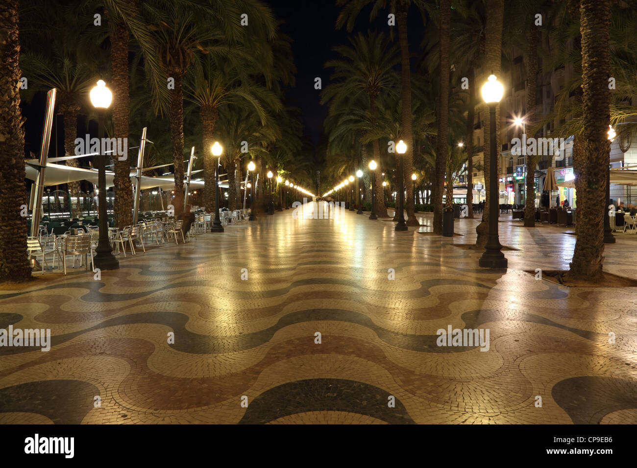 Promenade in Alicante illuminated at night, Catalonia Spain Stock Photo ...