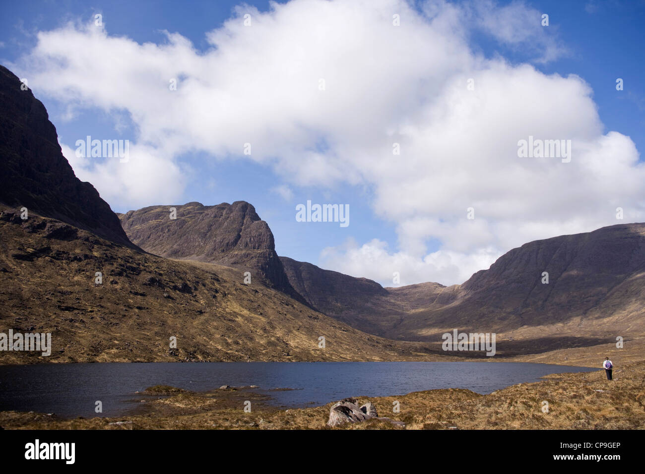 Person walking along a Loch towards A'Chioch Stock Photo - Alamy