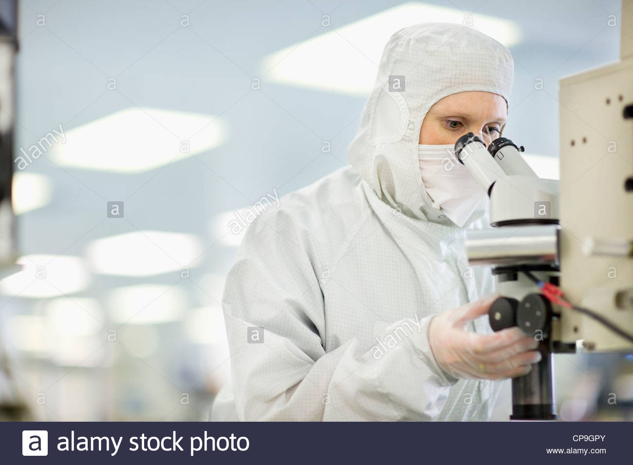 Semiconductor Wafer Microscope Close Up Of Examining A Sample Of